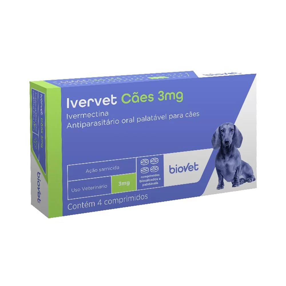 ANTIPARASITÁRIO IVERVET CÃES 3MG 4 COMPRIMIDOS - BIOVET | Agrominas